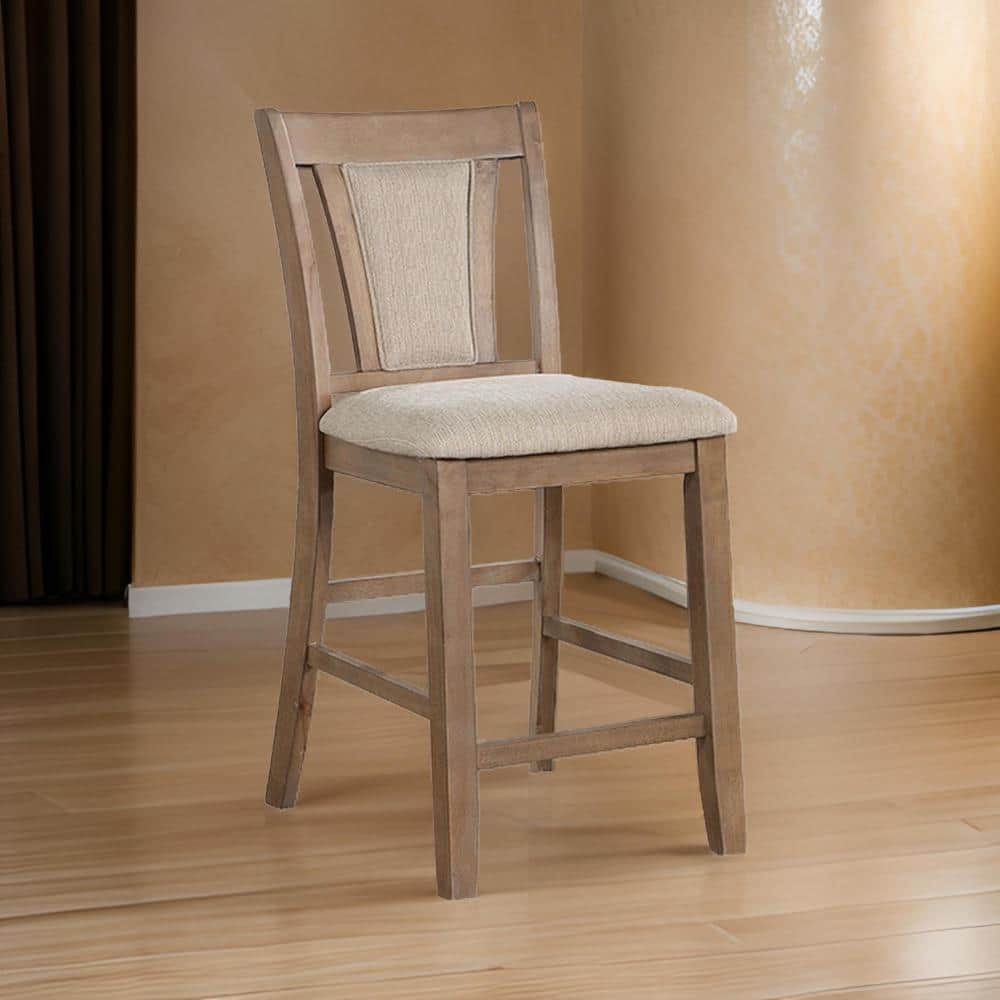 Benjara 25.75 in. Brown and Beige High Back Wood Frame Bar Stool with ...