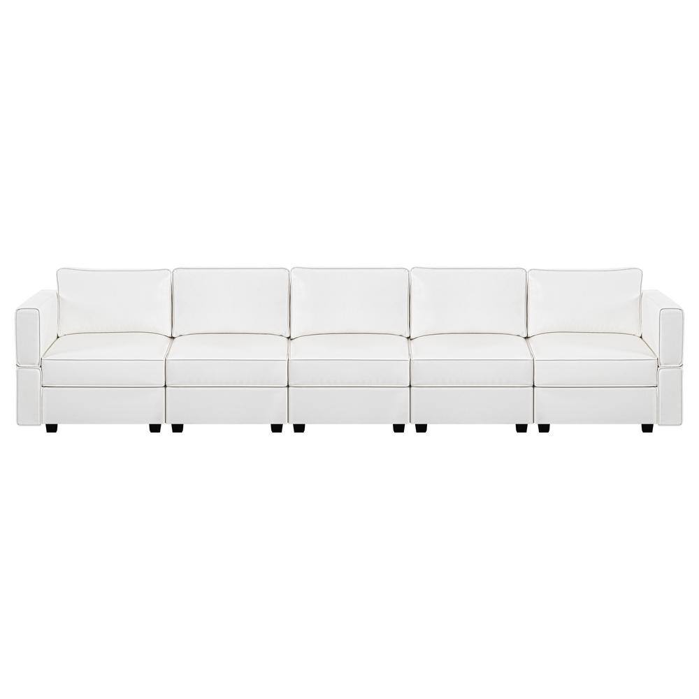MAYKOOSH 112.8 in. W Faux Leather 7-Seater Living Room Modular ...