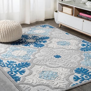 JONATHAN Y Cassis Ornate Ogee Trellis High-Low Light Gray/Blue 8 ft. x ...