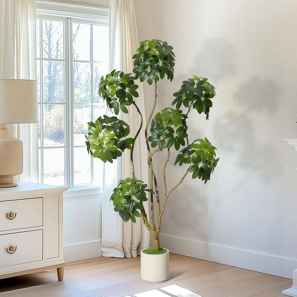 60 in. Fake Trees, 5 ft. Artificial Tree in White Pot Tall Faux Plant ...