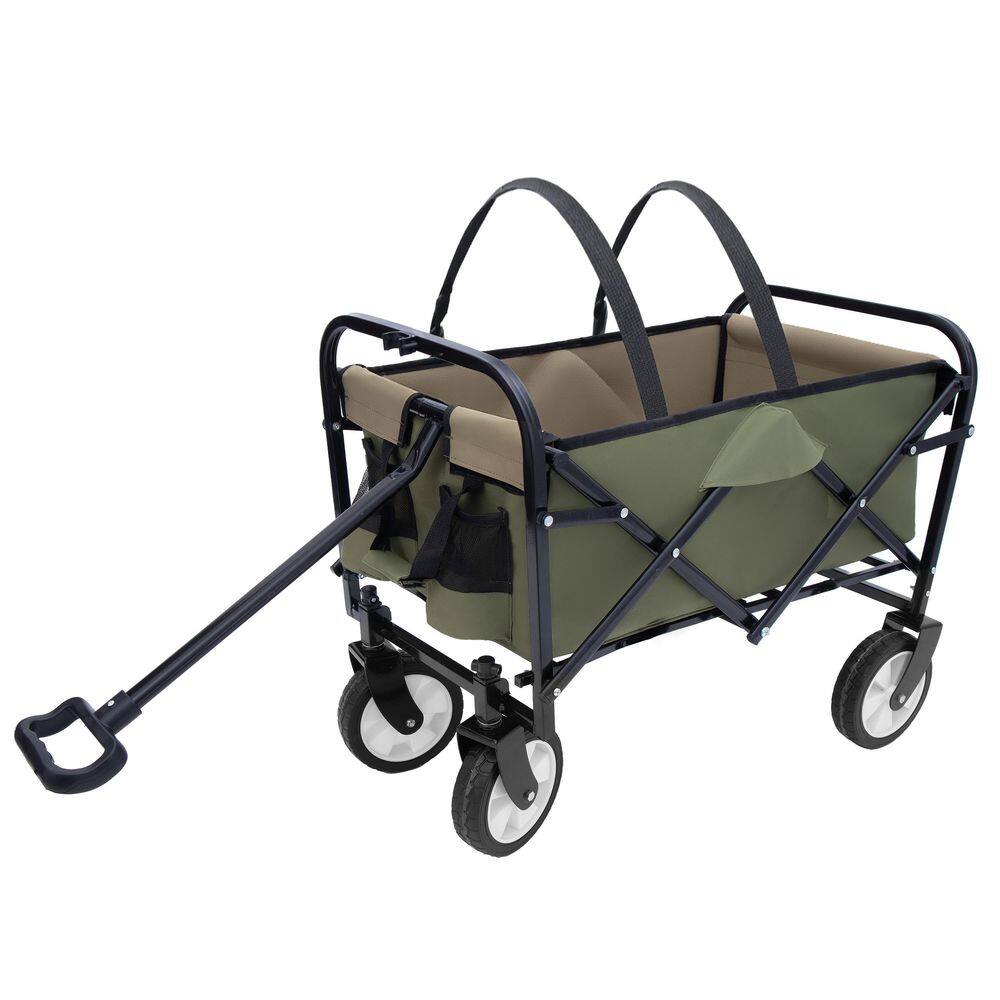 Sudzendf Army Green 3 cu. ft. Collapsible Foldable Steel Garden Cart ...