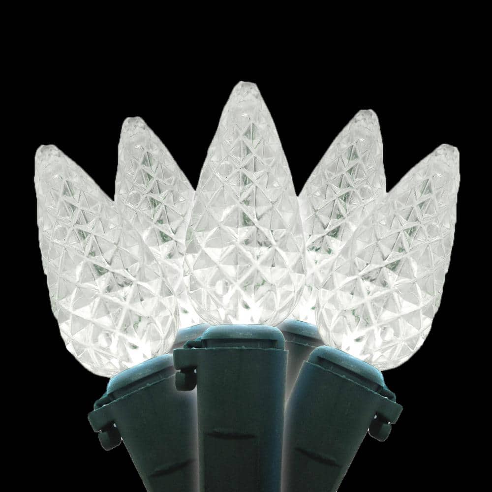 Brite Star 80-Light C6 Faceted Pure White LED Light Set, Green Wire 39 ...