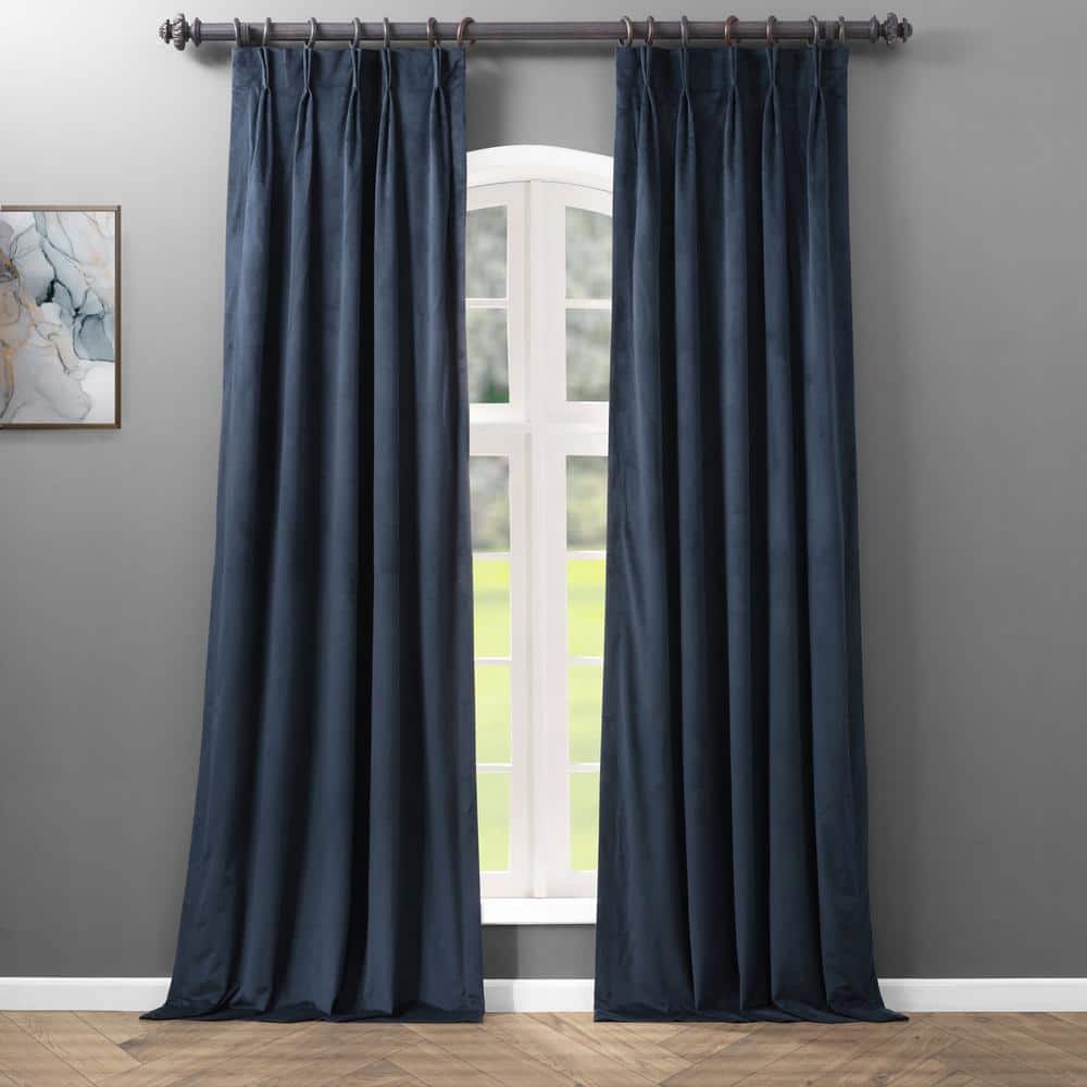 Exclusive Fabrics & Furnishings Midnight Blue Velvet Pinch Pleat ...