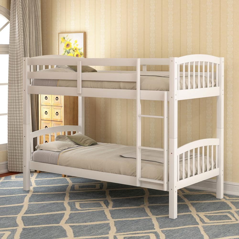 Harper & Bright Designs White Twin over Twin Wood Bunk Bed with Ladder ...