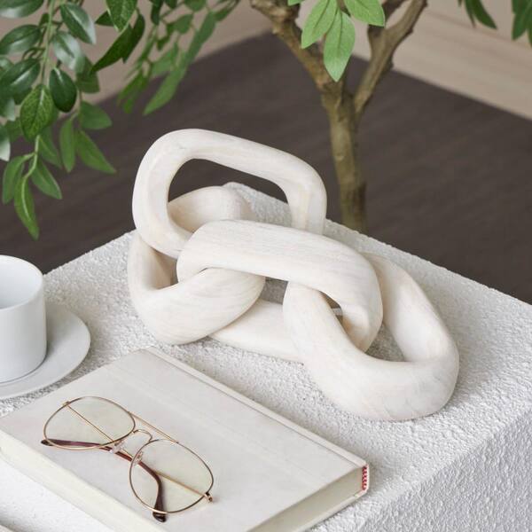 Litton Lane Cream Wood 4 Link Chain Sculpture with Natural Wood Grains ...