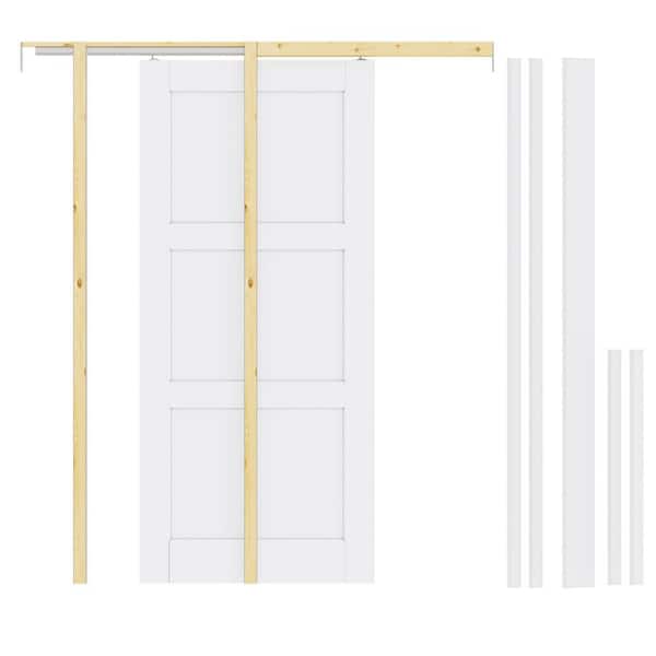ARK DESIGN 36 in. x 80 in. White Primed 3-Lite Solid Core Wood Sliding ...