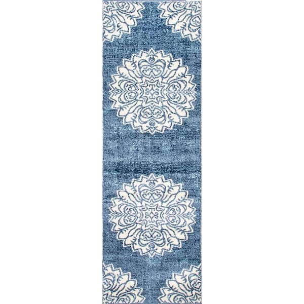 nuLOOM Poppy Blooming Blossom Blue 2 ft. x 6 ft. Indoor/Outdoor Runner ...