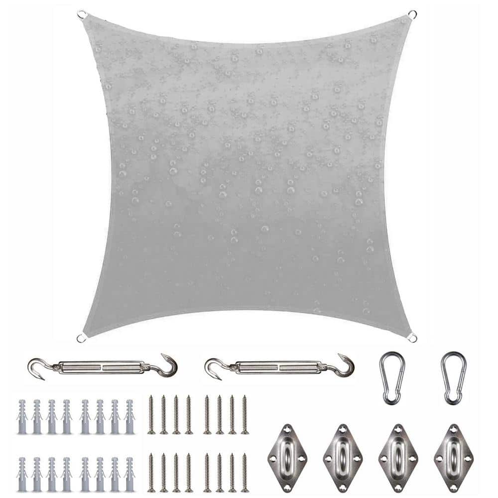 COLOURTREE 14 ft. x 14 ft. Waterproof Grey Square Sun Shade Sail 220 ...