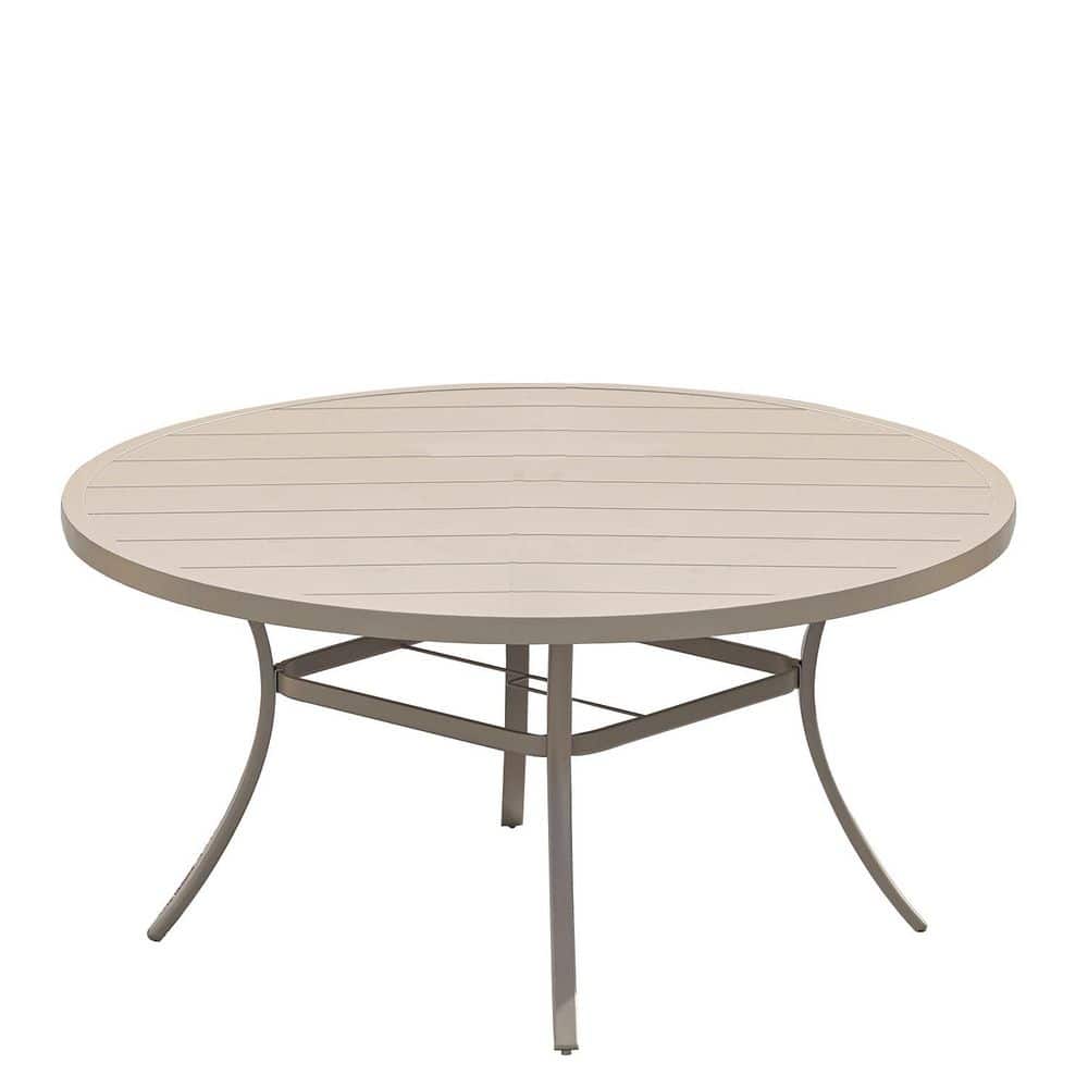 Sandshell Metal Outdoor Patio Round Dining Table with Adjustable ...