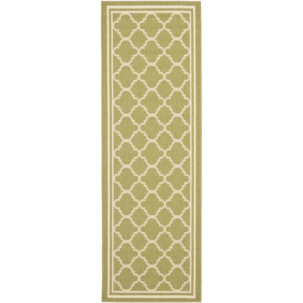 SAFAVIEH Courtyard Green/Beige 2 ft. x 8 ft. Geometric Indoor/Outdoor ...