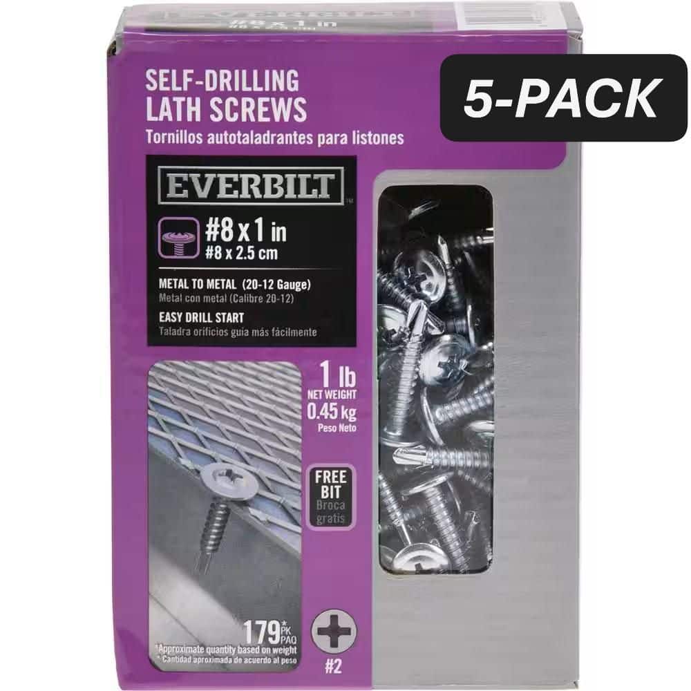 Everbilt 5-Pack #8 x 1 in. Phillips Drive Truss Head Lath Self-Drilling Screw (5 lb / 895-Piece ...