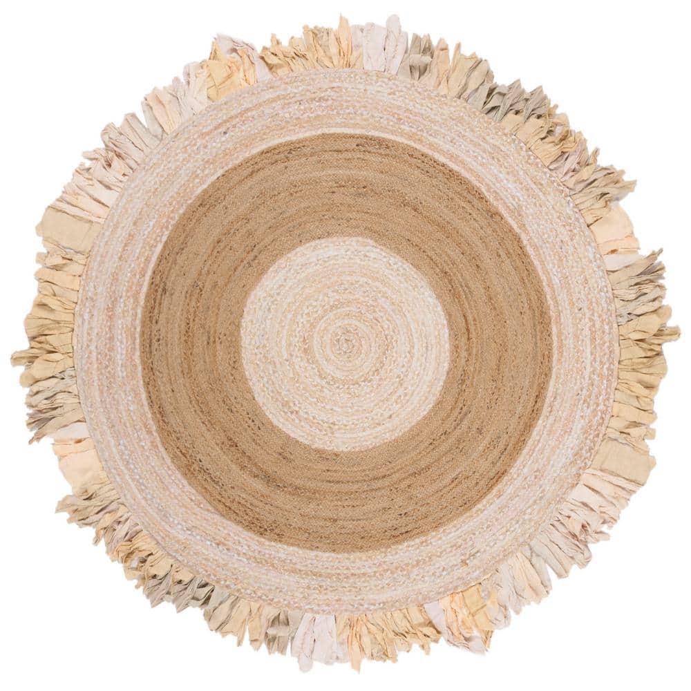 SAFAVIEH Cape Cod Beige/Natural 6 ft. x 6 ft. Round Striped Area Rug ...
