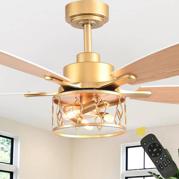 Bella Depot 52 in. Indoor Gold Down Rod Mount Modern Ceiling Fan with ...