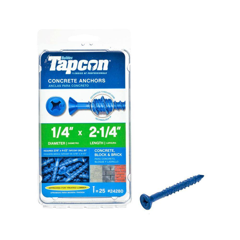 Tapcon 1/4 in. x 2-1/4 in. Phillips-Flat-Head Concrete Anchors (25 ...