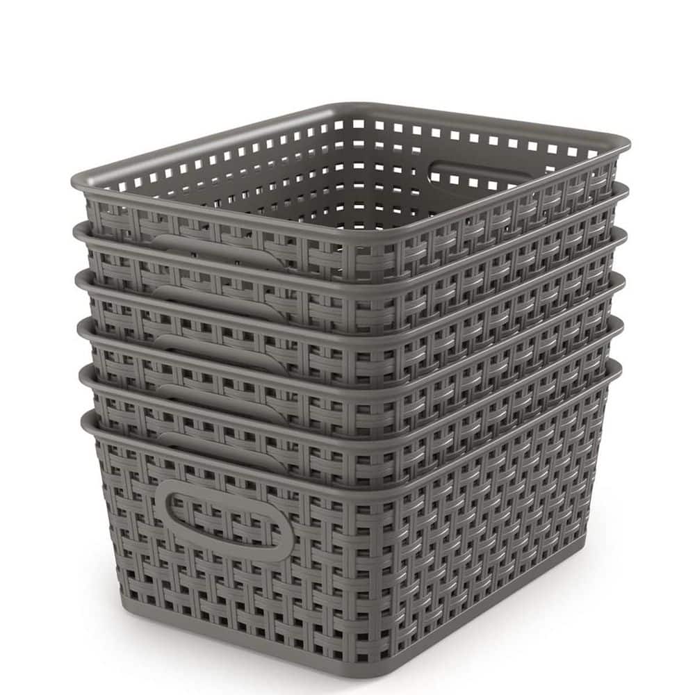 Gray 10 in. x 4 in. Plastic Decorative Basket Set of 6 Z09G9YSRFP - The ...