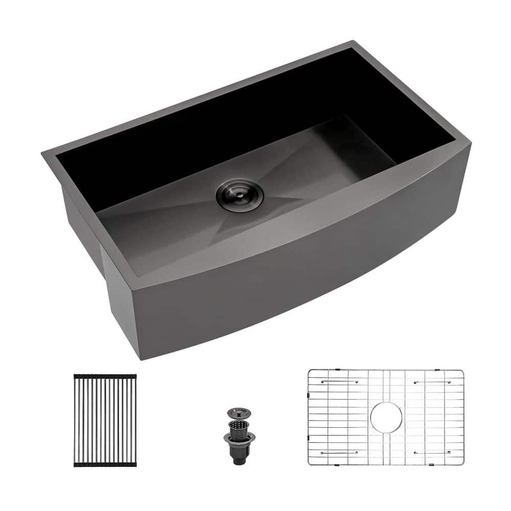 HBEZON Black Stainless Steel 30 in. Single Bowl Farmhouse Apron ...