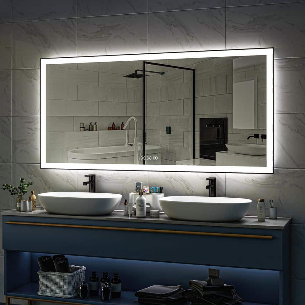Reviews for TOOLKISS 96 in. W x 36 in. H Rectangular Framed LED Anti-Fog Wall Bathroom Vanity ...
