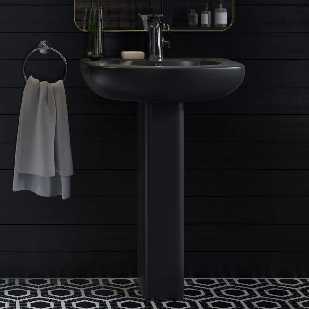 Swiss Madison Chateau 2-Piece Ceramic Round Pedestal Sink in Matte ...