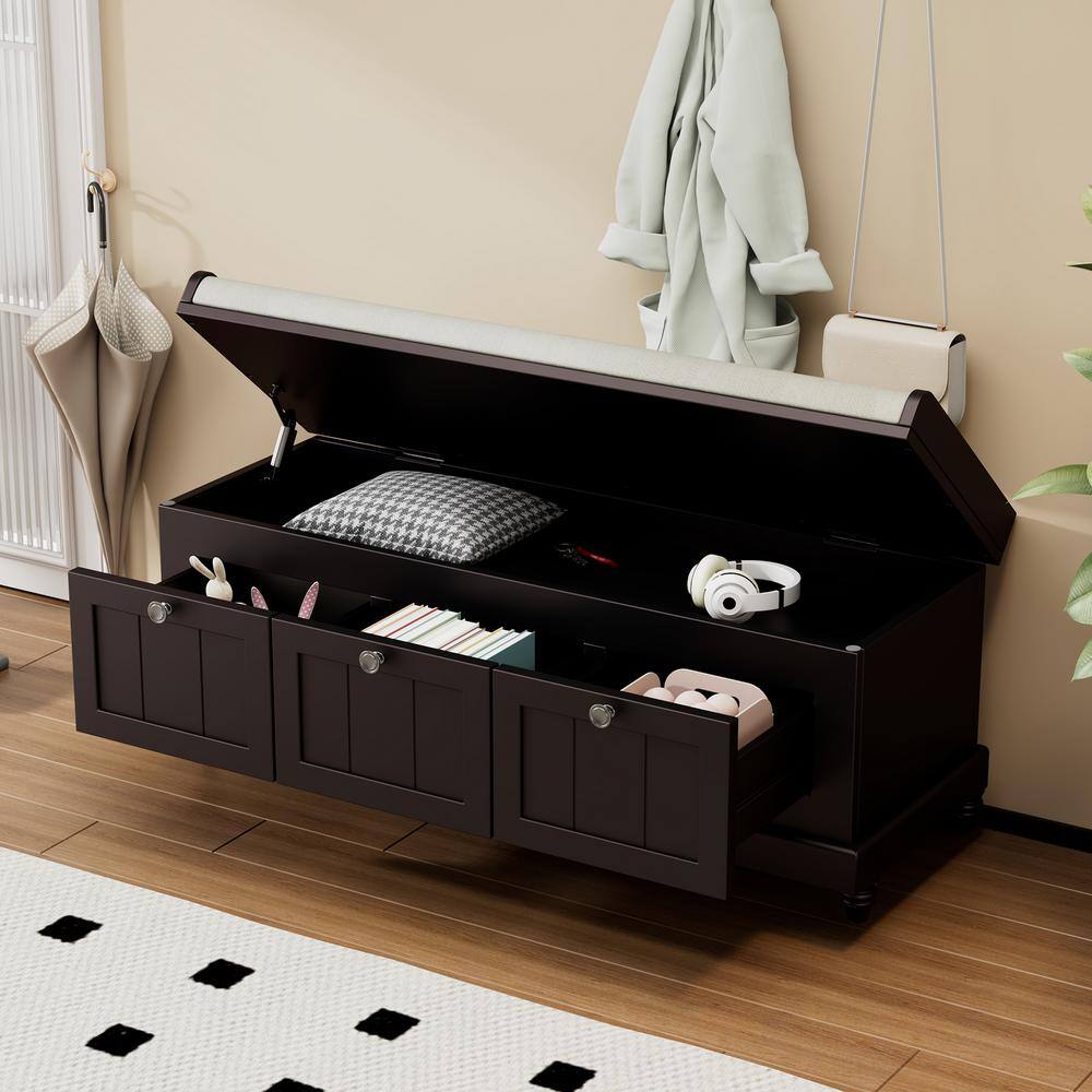 Harper & Bright Designs Espresso Dining Bench with Cushioned Seat, Flip ...