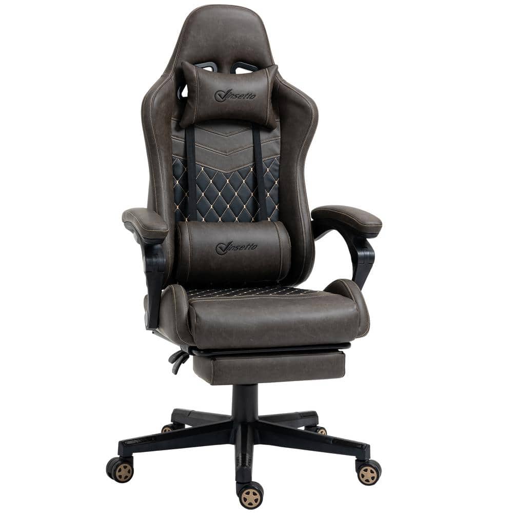 Vinsetto Brown PU Sponge Nylon Adjustable High Back Gaming Chair Racing ...