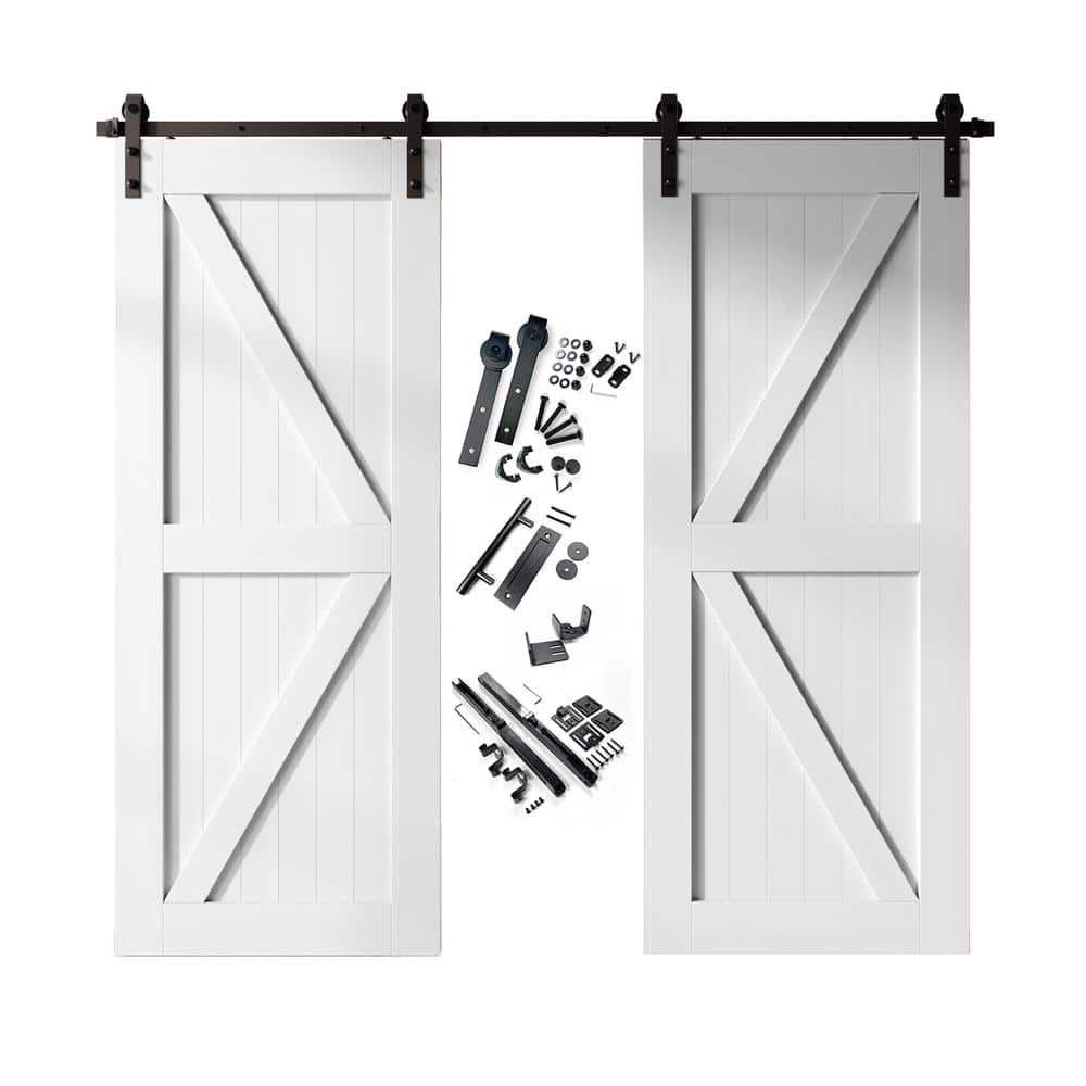 HOMACER 38 in. x 84 in. K-Frame White Double Pine Wood Interior Sliding ...