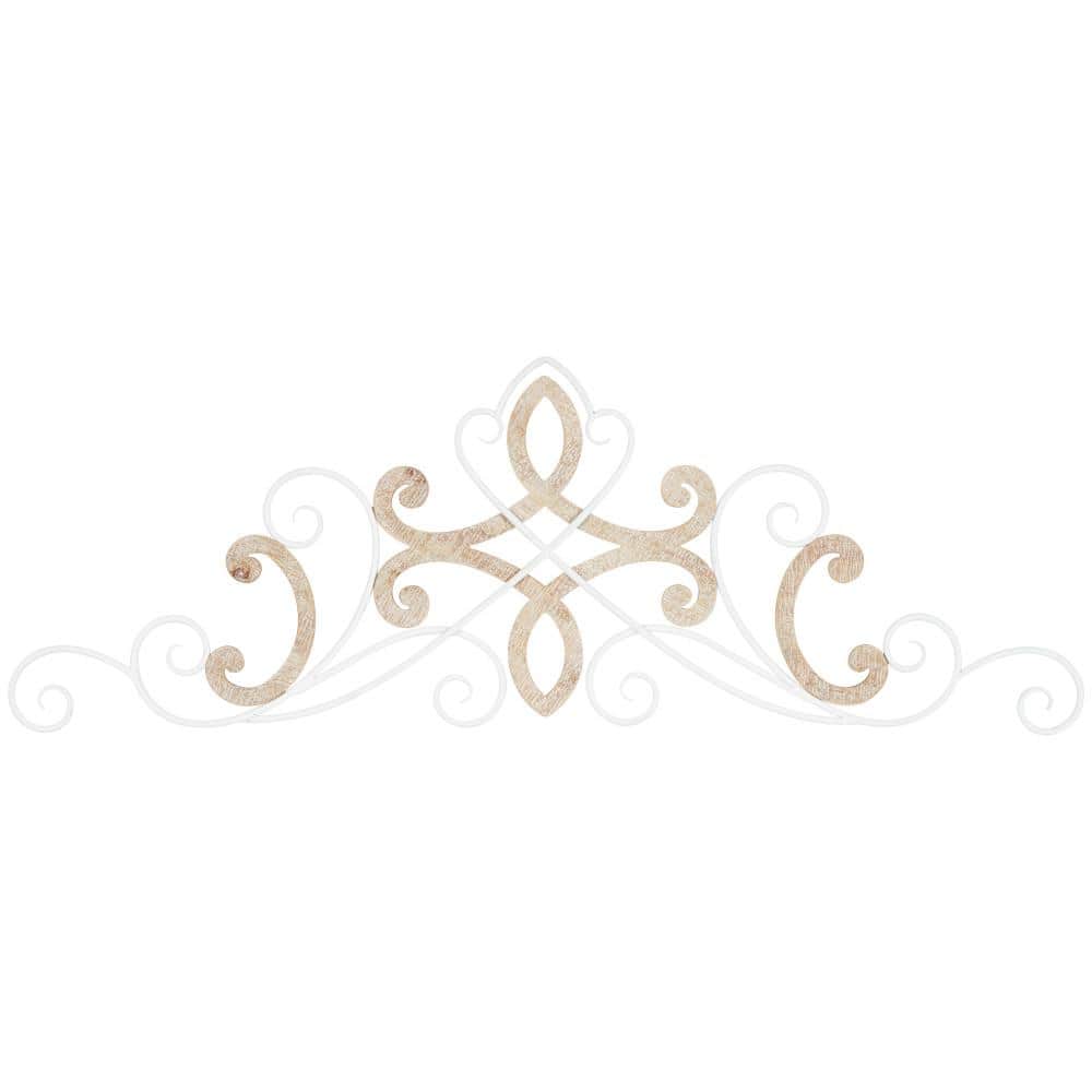 Litton Lane Wooden White Scroll Wall Decor with Wood Accents 045896 ...