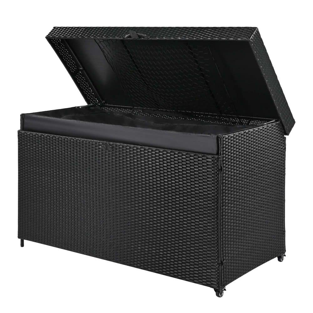 SUNRINX 200 gal. Wicker Deck Box with Wheels in Black SRHWCX0102 - The ...