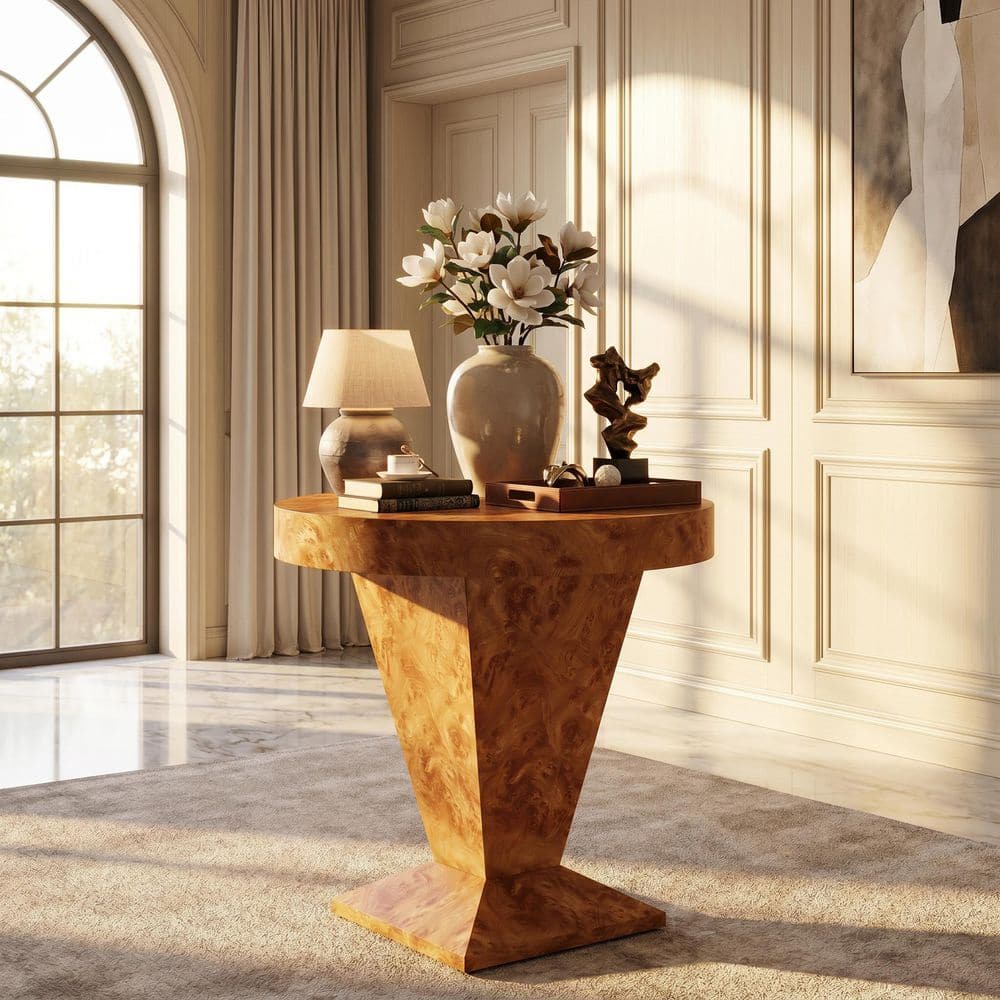 BYBLIGHT Kerlin 23.6 in. Warm Golden-Brown Round MDF Side Table with ...