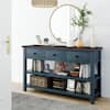 URTR 50 in.Navy Rectangle Wood Long Console Table with Drawers and 2 ...