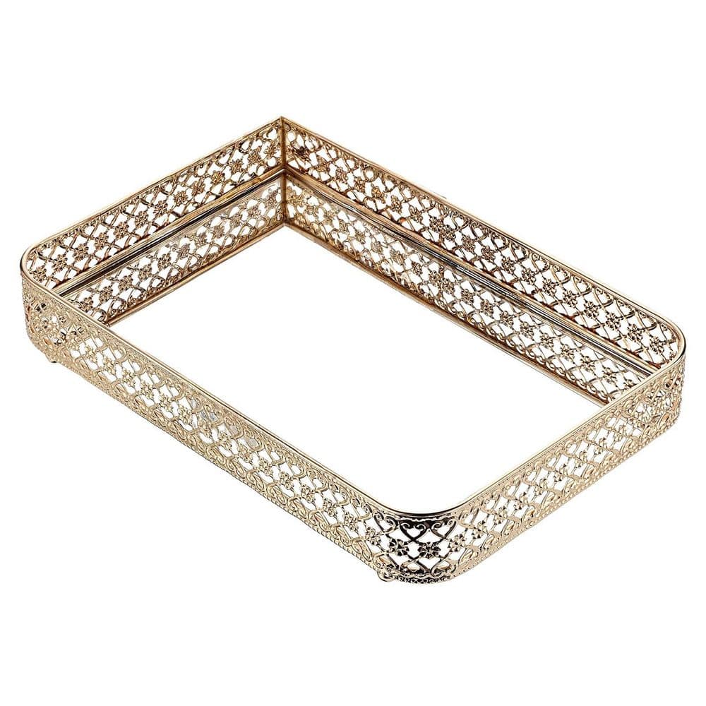 Numhew Gold Glass and Metal Medium Size Makeup Vanity Tray, Hollow ...