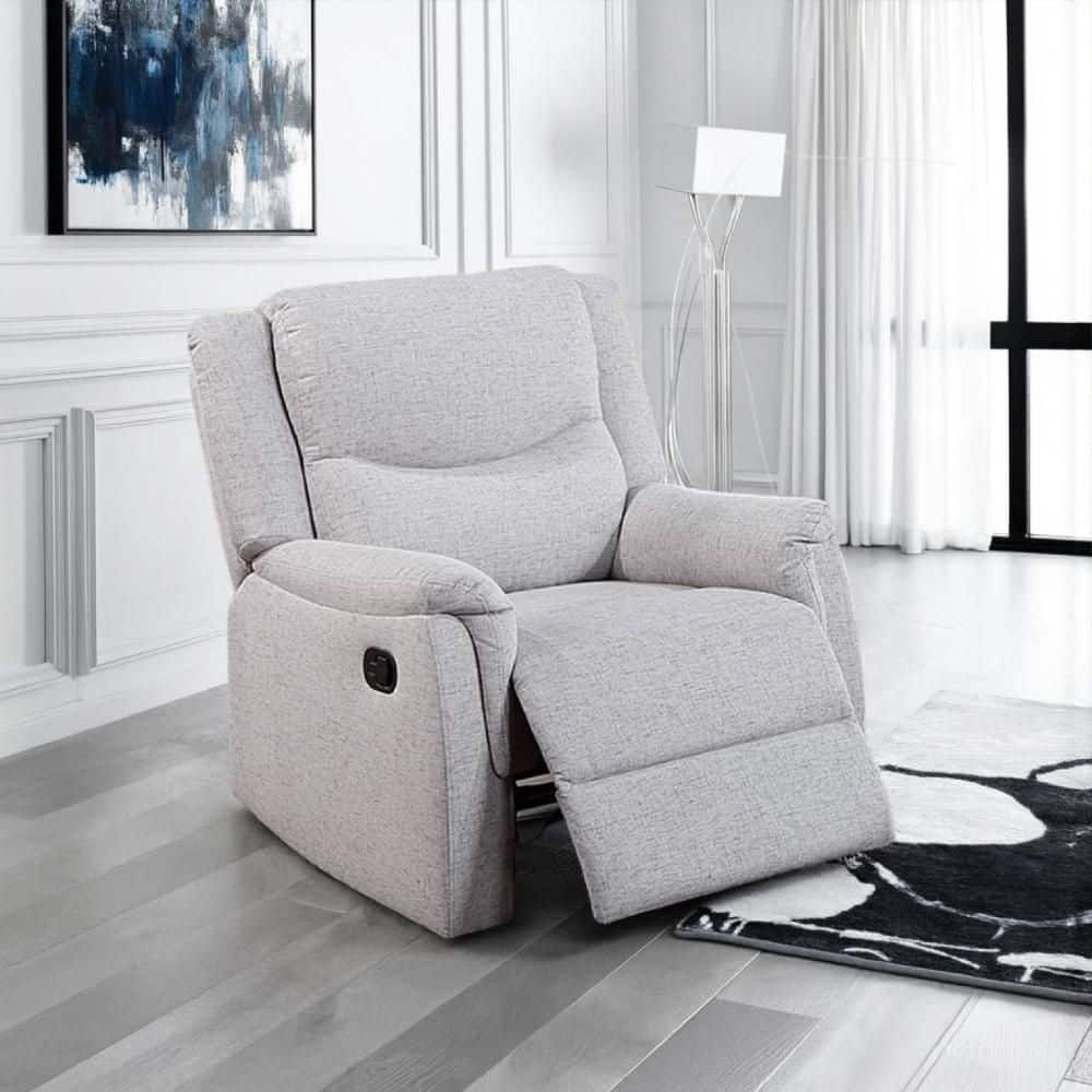 Benjara Ammy Sincere Bone White Fabric Glider Manual Recliner Chair ...
