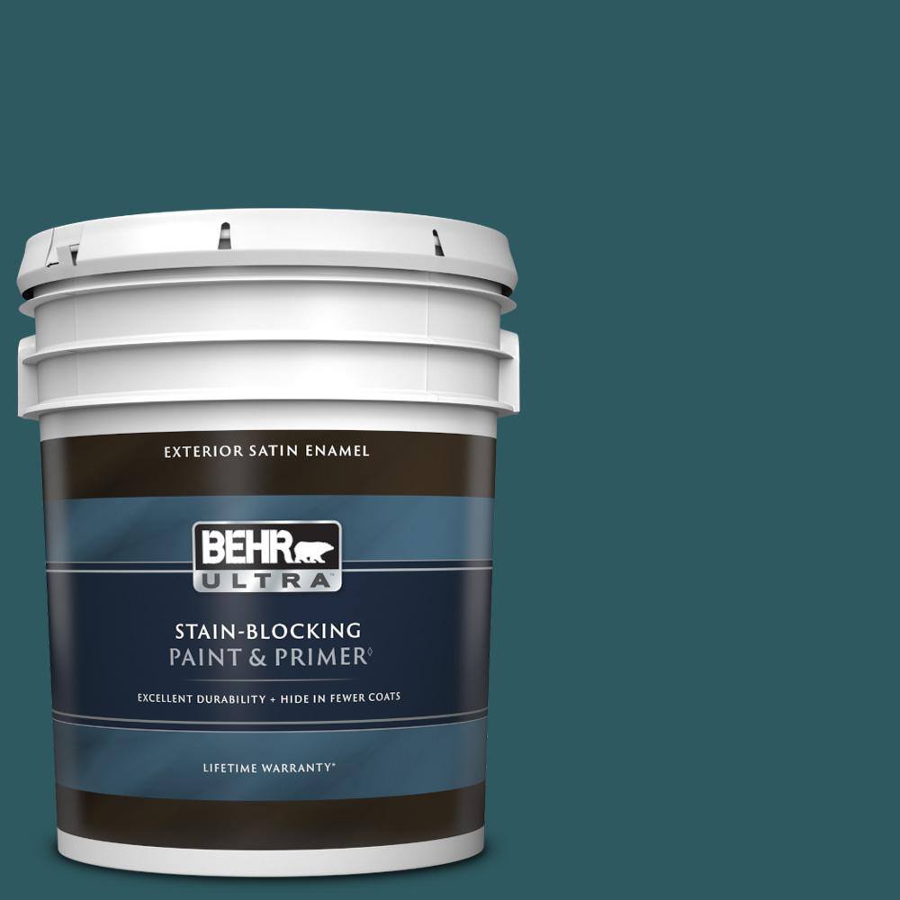 BEHR ULTRA 5 gal. #QE-47 Petro Blue Satin Enamel Exterior Paint ...