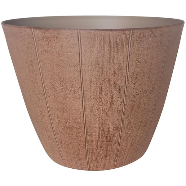 Vigoro 11 in. Shorehouse Redwood Plastic Planters (11 in.D x 8.5 in. H ...