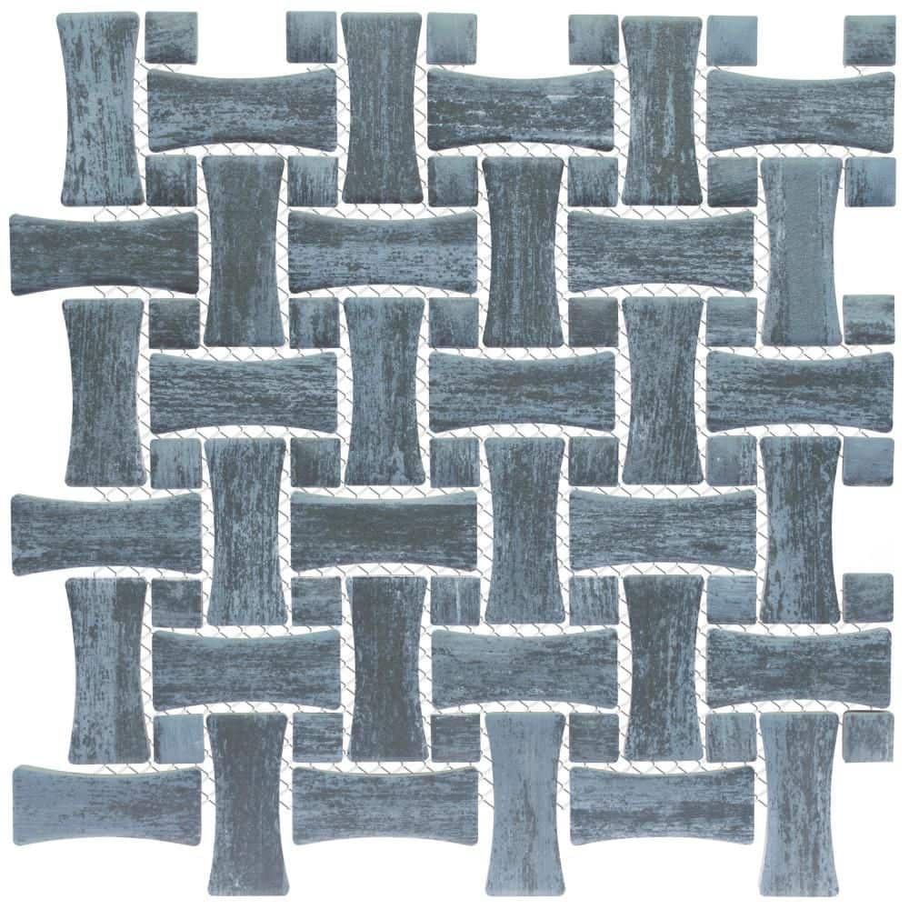 Merola Tile Cassis Dog Bone Basketweave Black with Black Dot 6 in. x 6 ...