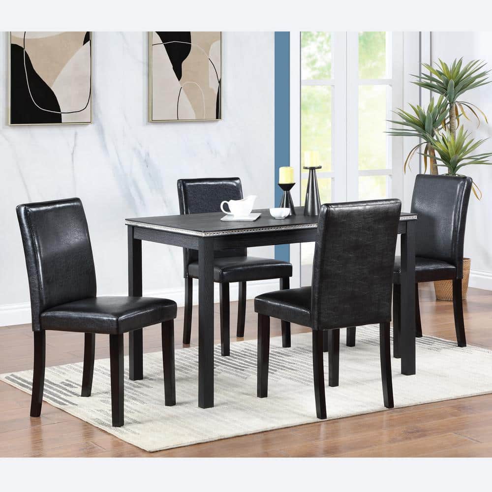 Boyel Living 5-Piece Rectangular Black Wood Top Kitchen Table Set with ...