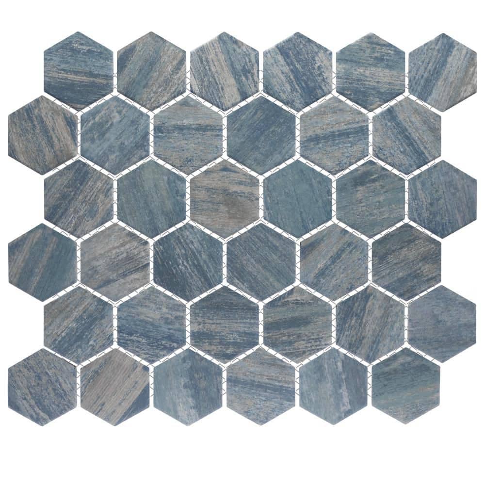 Merola Tile Cassis 2 in. Hex Blue 6 in. x 6 in. Porcelain Mosaic Take ...