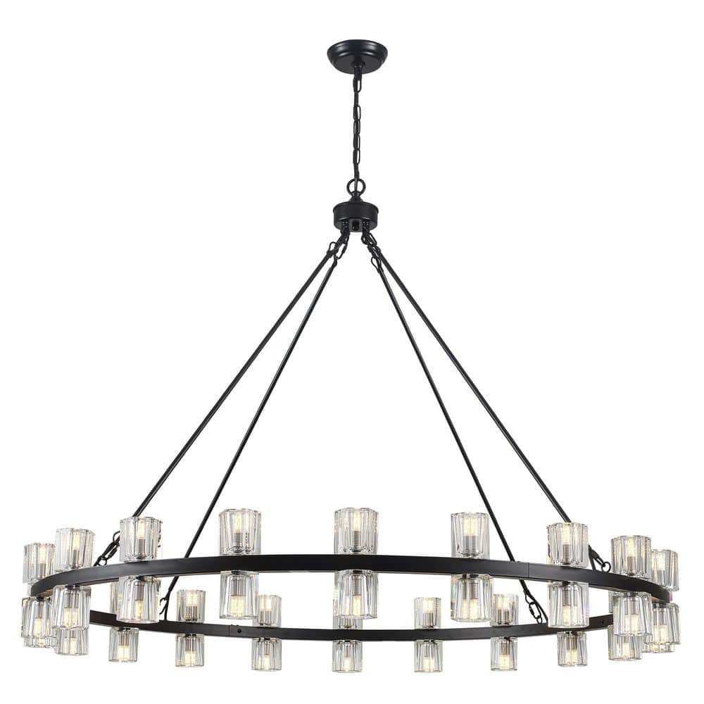ADSENSTY 40 light Matte Black Crystal Cup Wagon Wheel Chandelier With ...