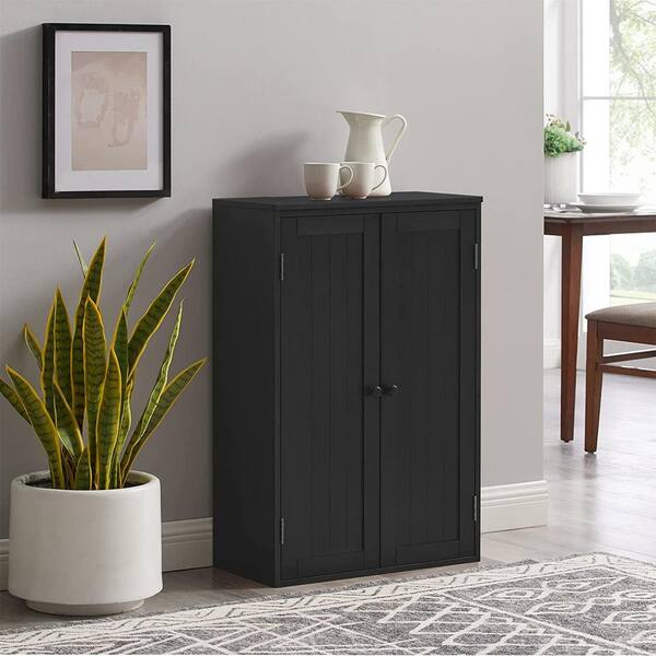 Tileon MDF Wall Storage Cabinet with Double Doors and Adjustable Shelf in Black AYBSZHD1410