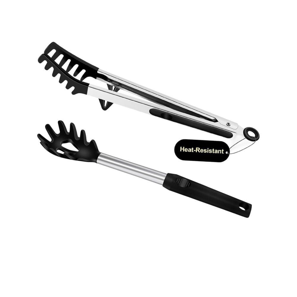 Anqtovp Black Silicone Spaghetti Spoon Pasta Tong Heat Resistant Noodle ...