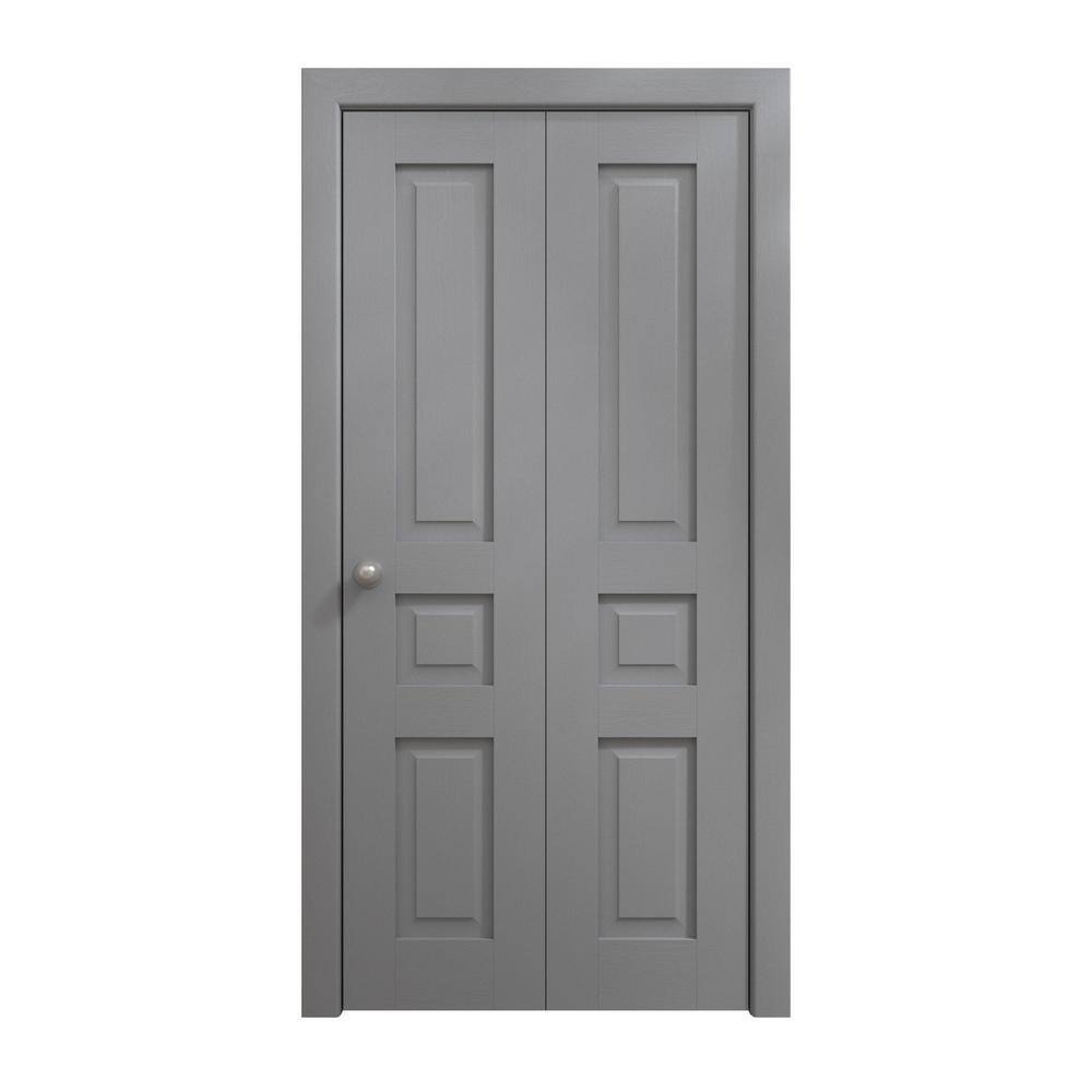 Sartodoors 72 in. x 84 in. Painted Grey Oak Solid Wood Bi-Fold Doors ...