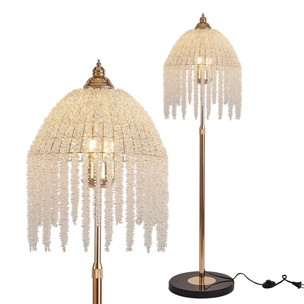 Lasaideal 63 in. Gold Standard Floor Lamp with Cascading Crystal Beads ...