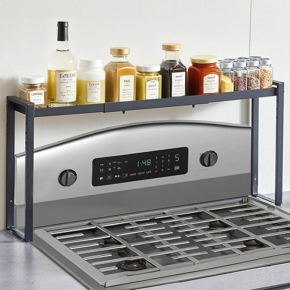 SKYSHALO Over the Stove Shelf, Adjustable 27-33 in. Spice Organizer, 4 ...