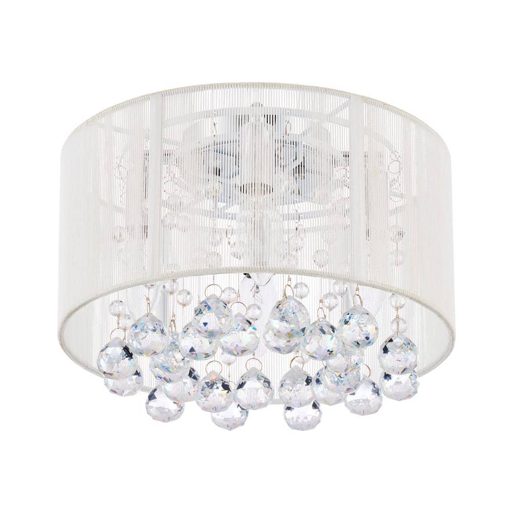 Merra 12 in. 4-Light Chrome Modern Flush Mount Chandelier with Crystal ...