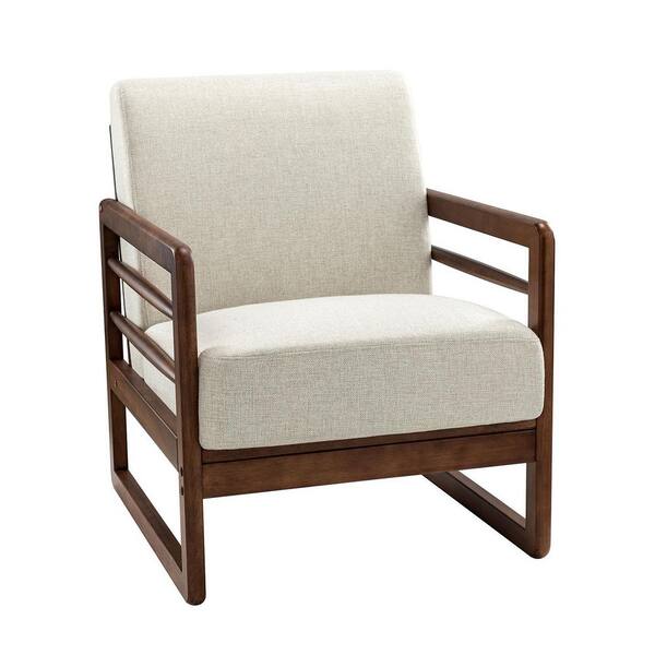Jayden Creation Daphne Oatmeal Armchair With Solid Wood Legs Chaf0339