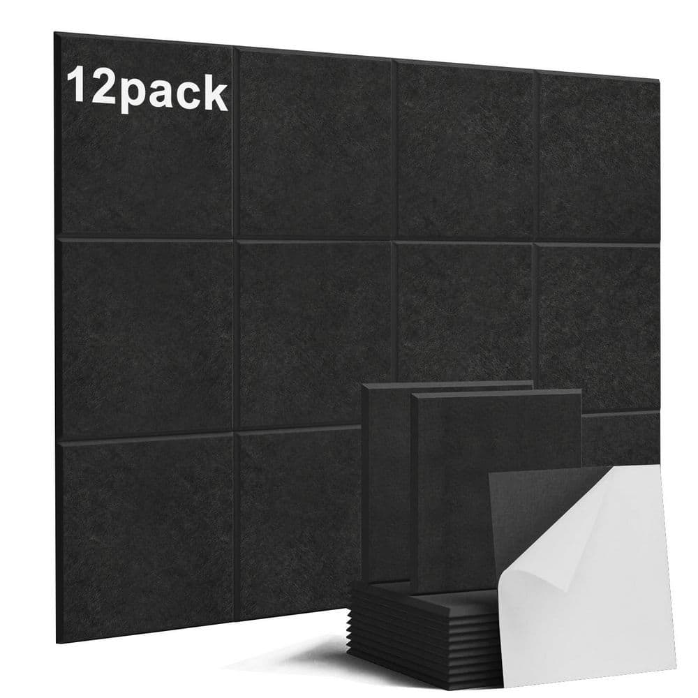 Pro Space 9 in. x 9 in. x 0.4 in. Black Square Self-Adhesive Acoustic ...