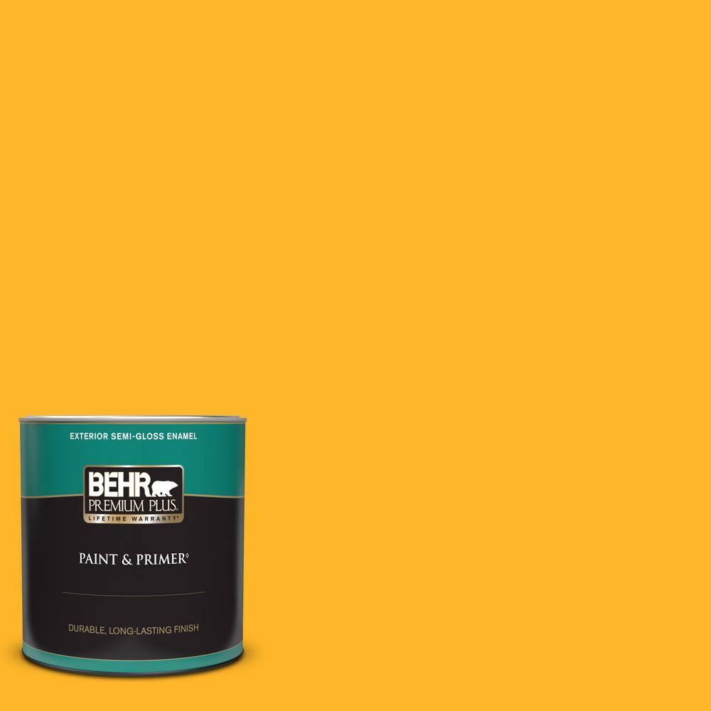 BEHR PREMIUM PLUS 1 qt. #P260-7 Extreme Yellow Semi-Gloss Enamel ...