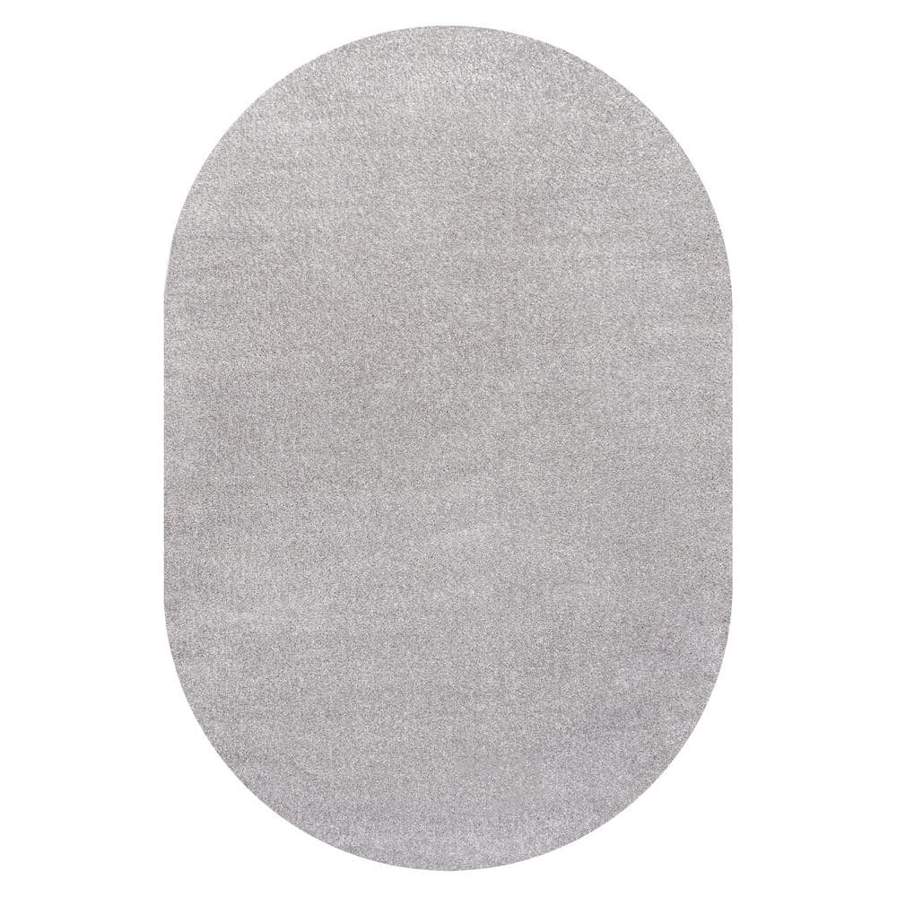 JONATHAN Y Haze Solid Low-Pile Light Gray 5 ft. x 8 ft. Oval Area Rug ...