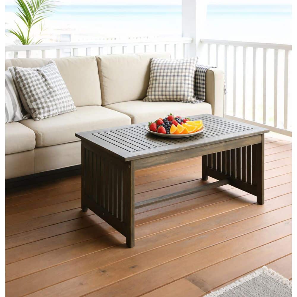 Durable Rectangle Outdoor Coffee Table in Gray, Solid Wood Patio Table ...