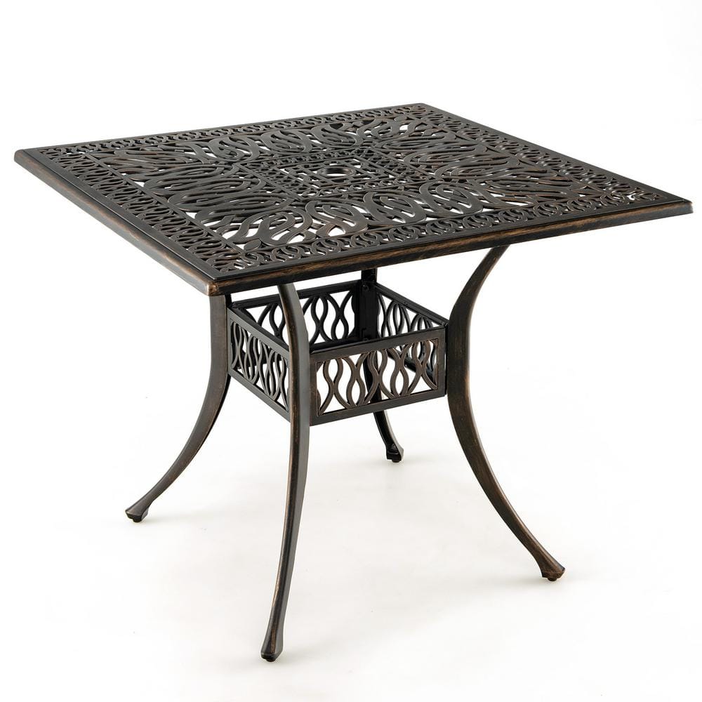 HONEY JOY 35.4 Inches Outdoor Dining Table All-Weather Cast Aluminum ...