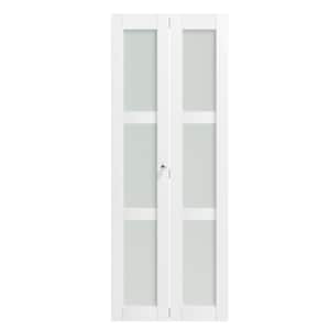 TENONER 30 in x 80 in, Frosted Glass, Solid Core, Light Brown, 3 Lite ...